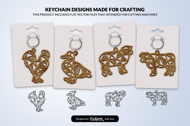 Geometric Farm Animal Keychain Laser Cut SVG (6464096)