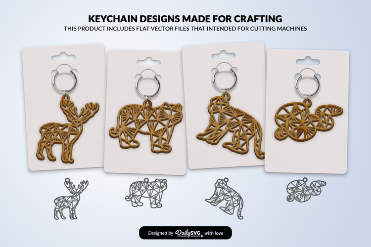 Geometric Jungle Animal Keychain Laser Cut SVG (6464117)