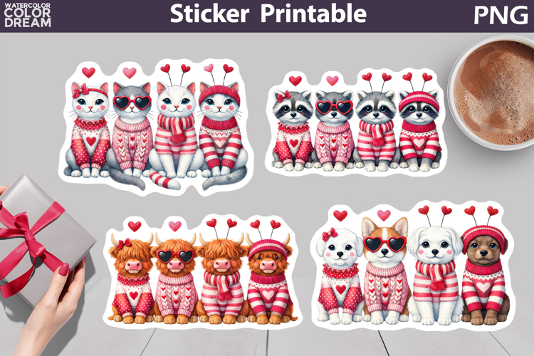 Valentine Animals Sticker | Animals Heart Sticker