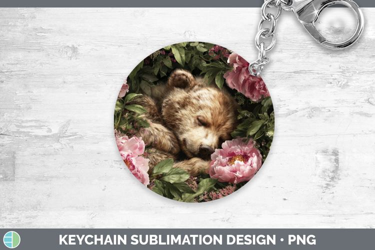 Bear Keychain Animals Floral Sleeping Sublimation Keyring De