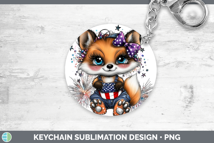 Animals Fourth of July Fox Keychain Sublimation Keyring Desi