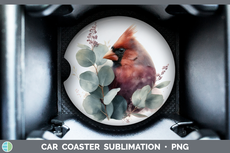 Cardinal Animals Lavender and Eucalyptus Car Coaster Sublima