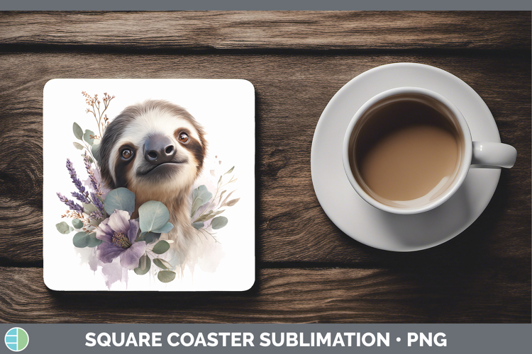 Sloth Animals Lavender and Eucalyptus Square Coaster Sublima