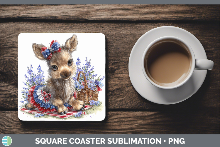 Animals Patriotic Moose Square Coaster Sublimation Coaster D