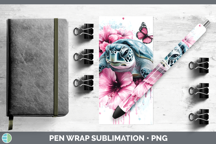 Animals Pink Drips Sea Turtle Pen Wrap Sublimation Pen Desig