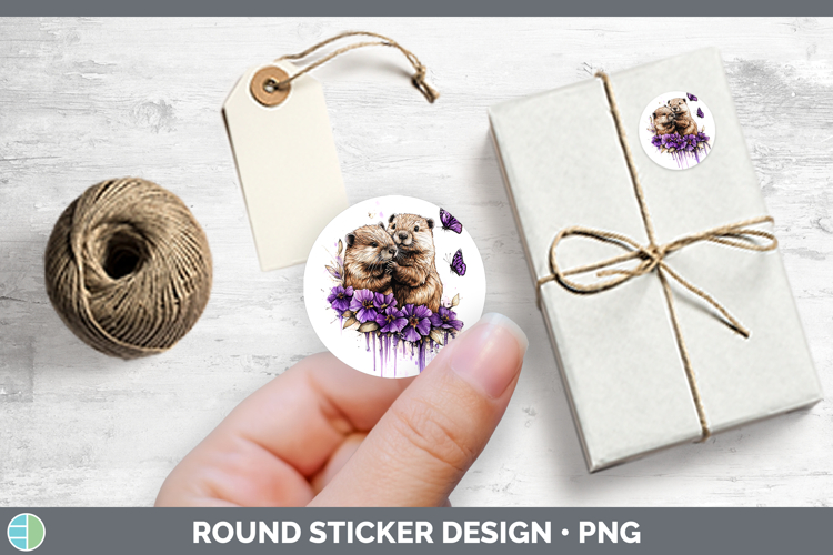 Animals Purple Drips Beaver Stickers | Round Labels Designs