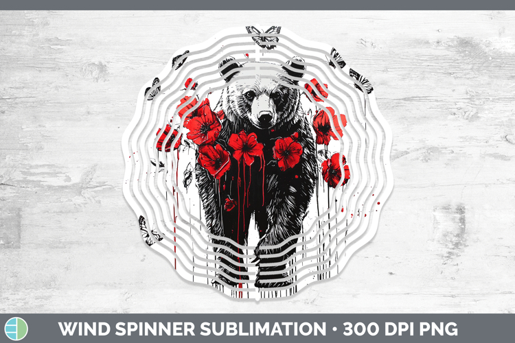 Bear Animals Red Drips Wind Spinner Sublimation Design