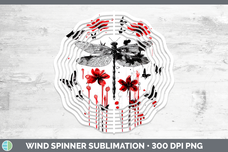 Dragonfly Animals Red Drips Wind Spinner Sublimation Design