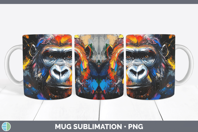 Animals Thick Paint Gorilla Mug Wrap Sublimation Coffee Cup