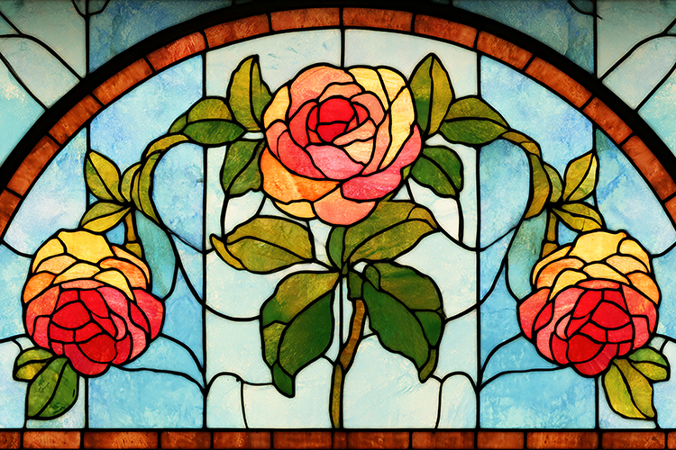 A beautiful stained glass window with colorful (6564746)