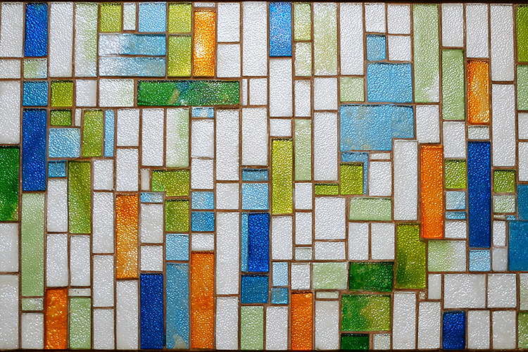 A colorful mosaic artwork with rectangular tiles