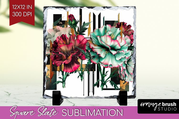 Vintage Flowers Slate PNG - Art Deco Square Slate (5066945)