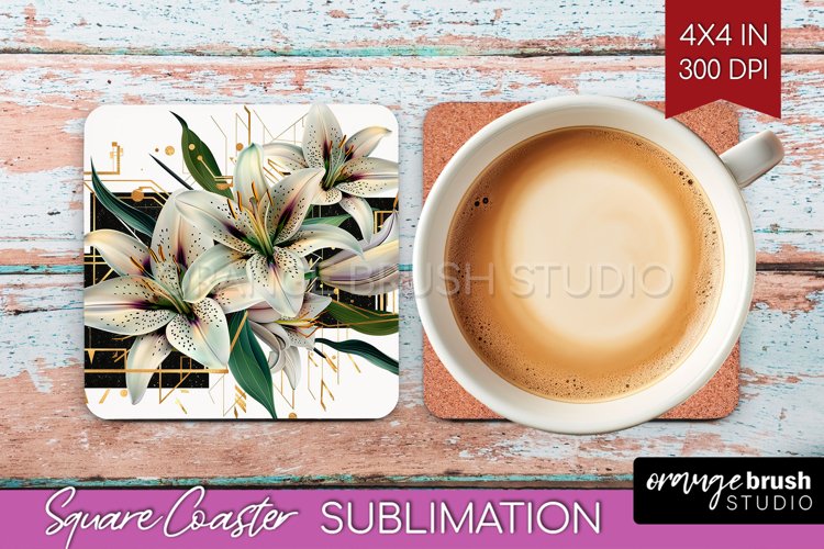 Vintage Flowers Square Coaster - Art Deco Coaster (5066533)