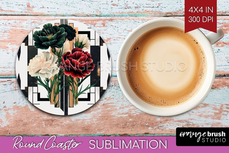 Vintage Flowers Round Coaster - Art Deco Coaster (5066651)