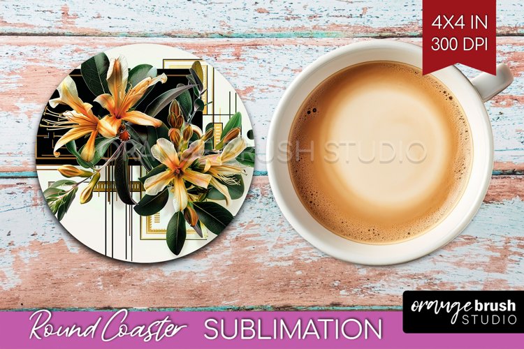 Vintage Flowers Round Coaster - Art Deco Coaster (5066661)