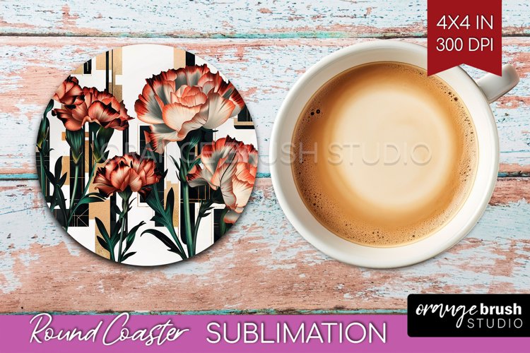 Vintage Flowers Round Coaster - Art Deco Coaster (5066664)