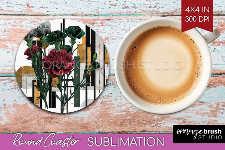 Vintage Flowers Round Coaster - Art Deco Coaster (5066675)