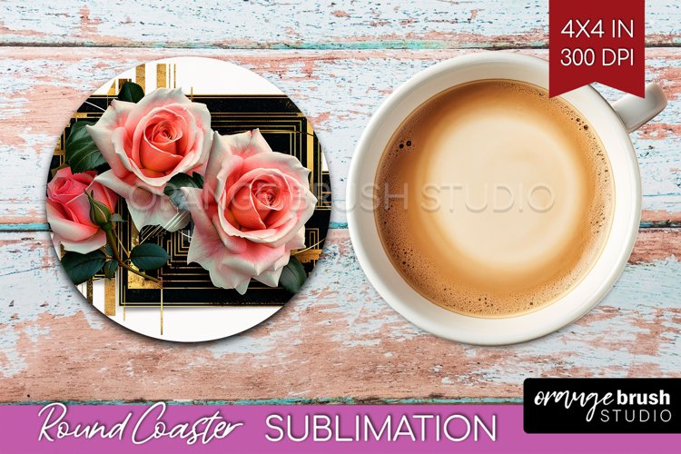 Vintage Flowers Round Coaster - Art Deco Coaster (5066705)