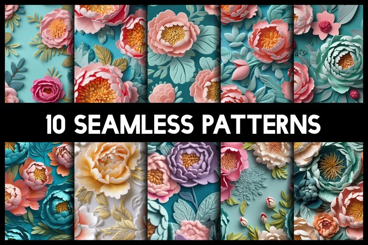 10 Floral Embroidery Seamless Digital Paper 12x12 in