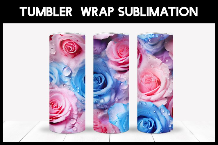 3D Pink And Blue Roses With Waterdrops Sublimation (2681042)