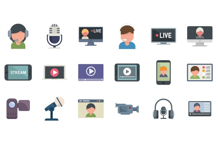 Stream icons set flat vector. Live streaming (2367474)