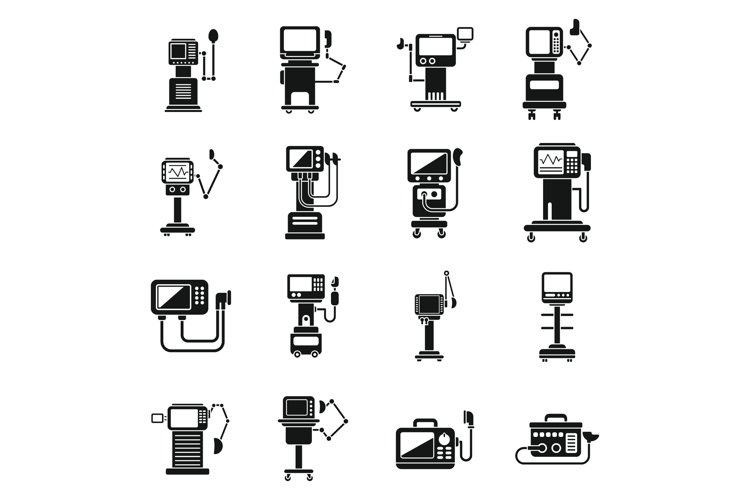 Ventilator Medical Machine icons set simple vector. Air