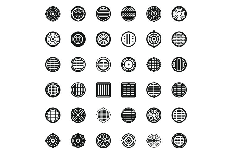Manhole icons set simple vector. Canalization cap