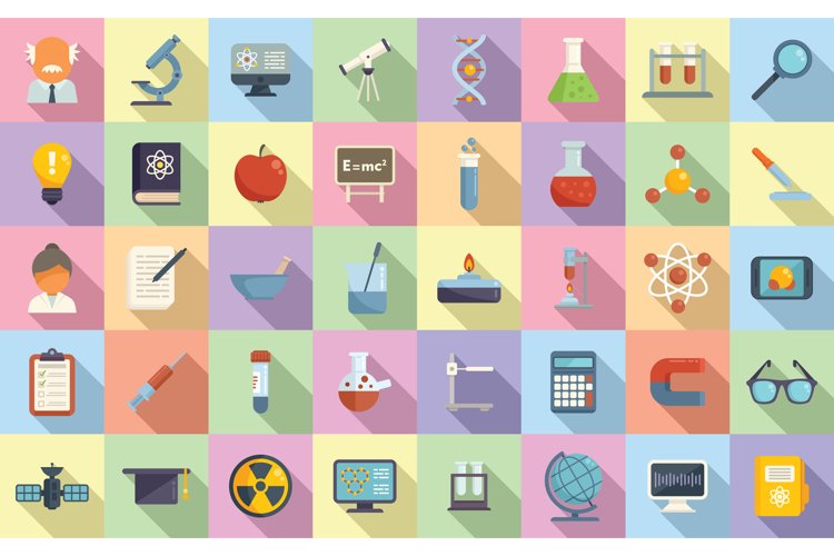 Research scientist icons set flat vector. Lab (2224086)