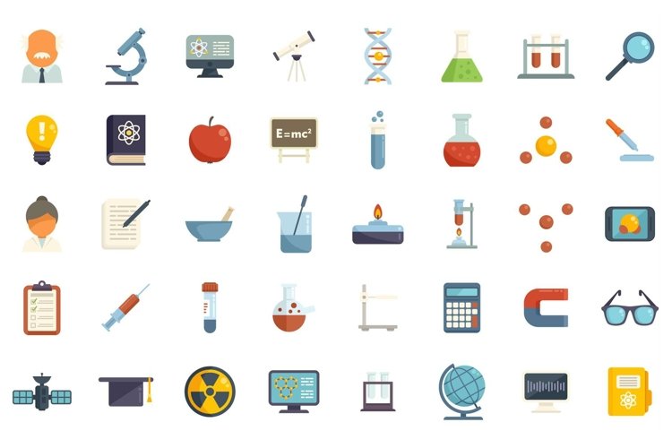 Research scientist icons set flat vector. Lab (2367751)