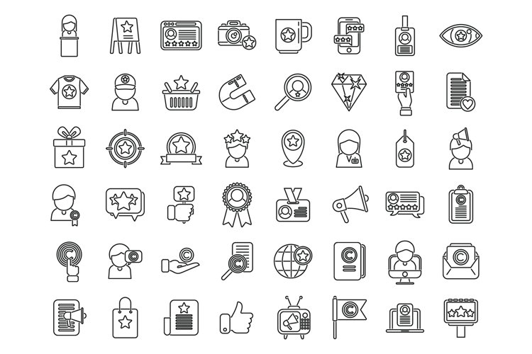 Brand ambassador icons set outline vector. Influence pr