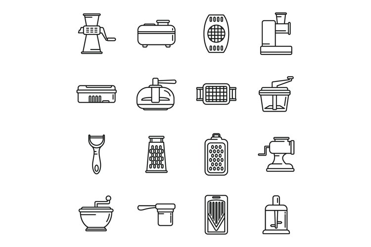 Vegetable cutter icons set outline vector. Chopper appliance
