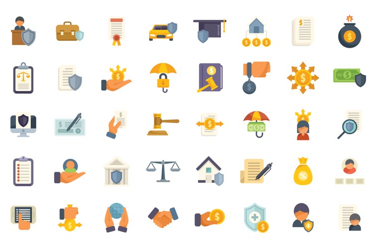 Liability icons set flat vector. Longevity annuity (2367811)
