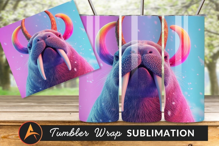 Psychedelic Walrus With Colorful Horns Tumbler Png
