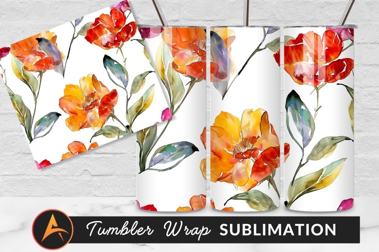 Watercolor Floral Pattern For Tumbler Png Design