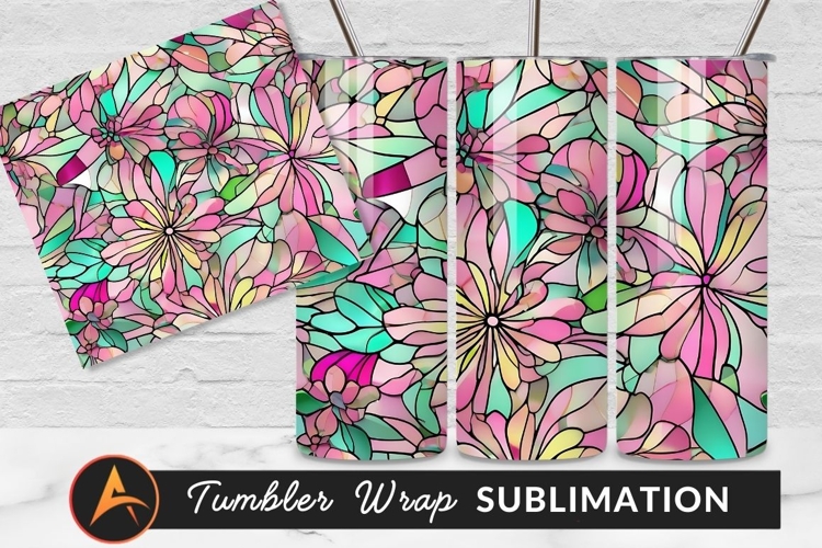 Floral Pattern Stained Glass Style Tumbler Png