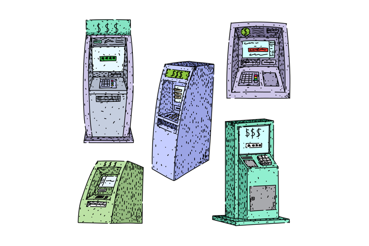atm machine set sketch hand drawn (6557140)