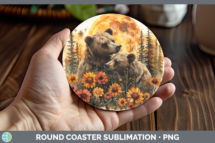 Autumn Bear Round Coaster Sublimation Coaster Designs