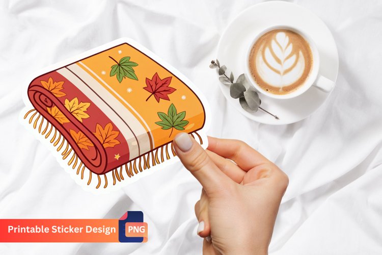 Autumn Blanket Sticker, Fall Decor Sticker, Cozy Autumn Art