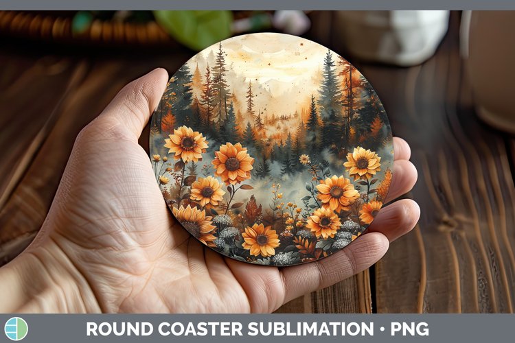 Autumn Boho Landscape Round Coaster Sublimation Coaster Desi