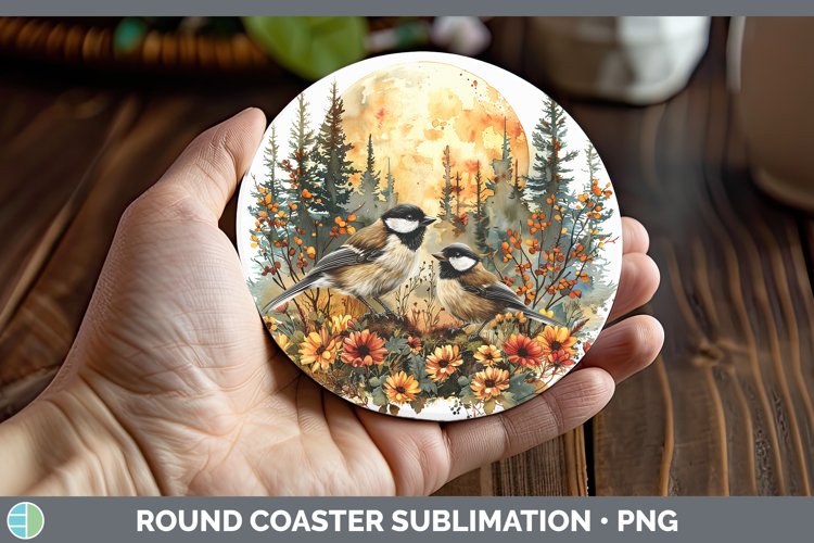 Autumn Chickadee Round Coaster Sublimation Coaster Designs