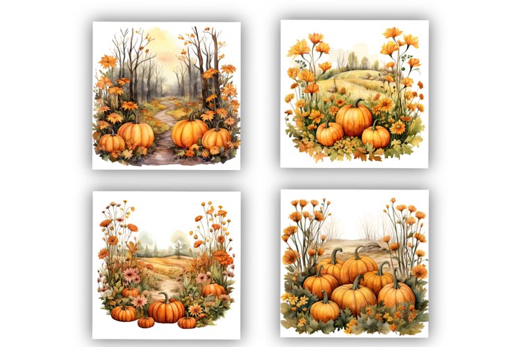 Pumpkin Fields Clipart | Watercolour Clipart PNG