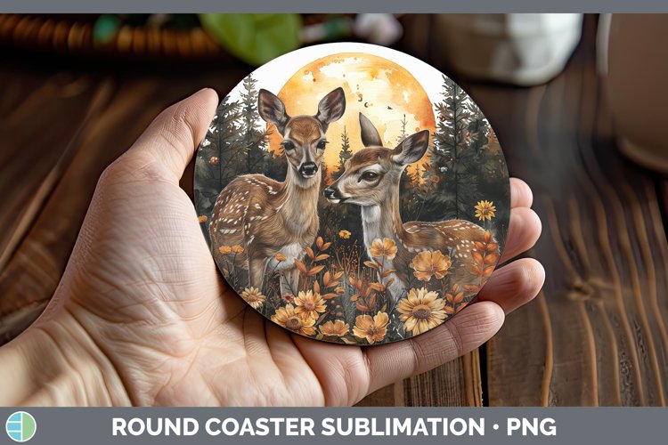 Autumn Deer Round Coaster Sublimation Coaster Designs