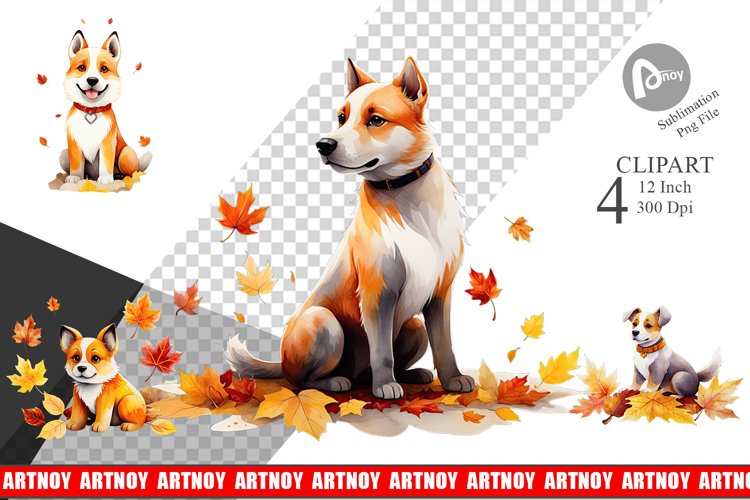 Autumn Dog Watercolor Clipart (4716458)