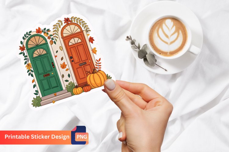 Autumn Doors Sticker, Harvest Door Sticker, Pumpkin Door Art