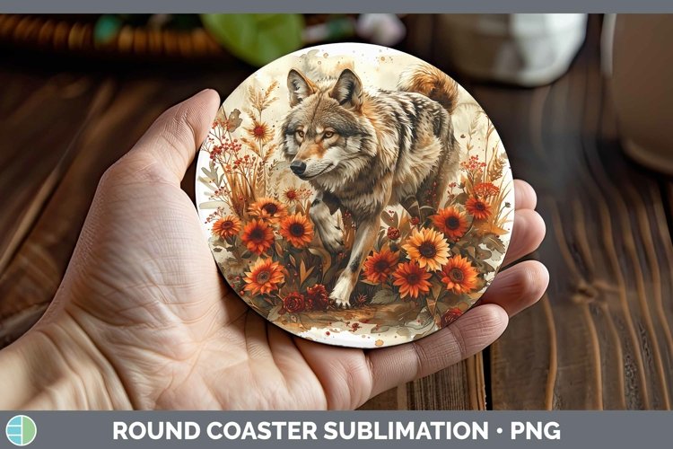 Autumn Sunflowers Wolf Round Coaster Sublimation Coaster Des