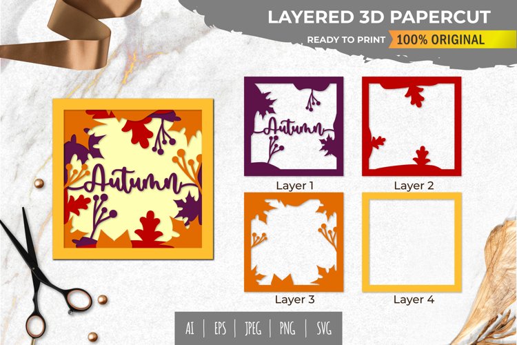 3D Papercut Autumn with Colorful Maple Leaves