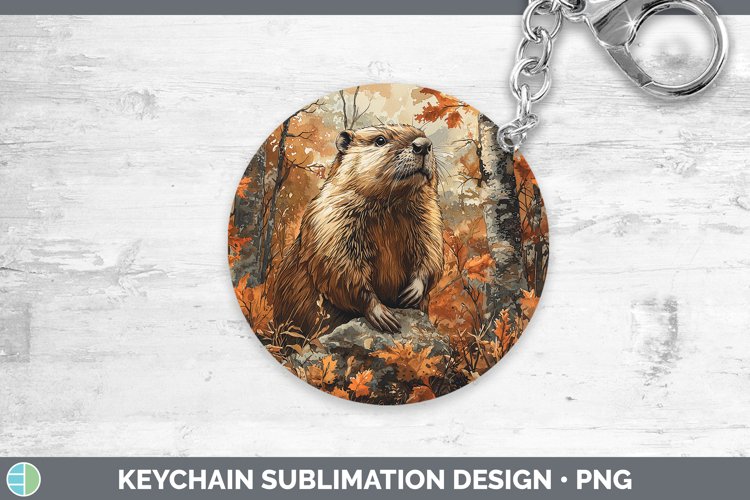 Autumn Woodland Animals Beaver Keychain Sublimation Keyring
