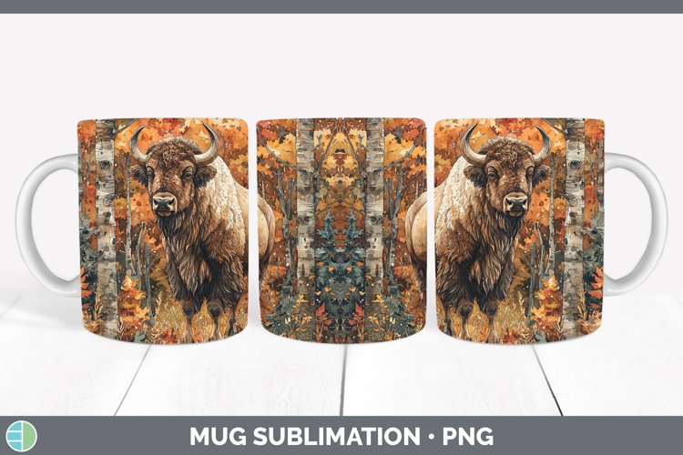 Autumn Woodland Animals Bison Mug Wrap Sublimation Coffee Cu
