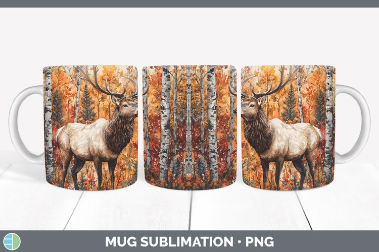 Autumn Woodland Animals Elk Mug Wrap Sublimation Coffee Cup