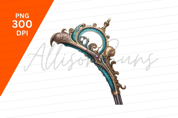 Ornate Scepter Fantasy Royal Golden Turquoise Design